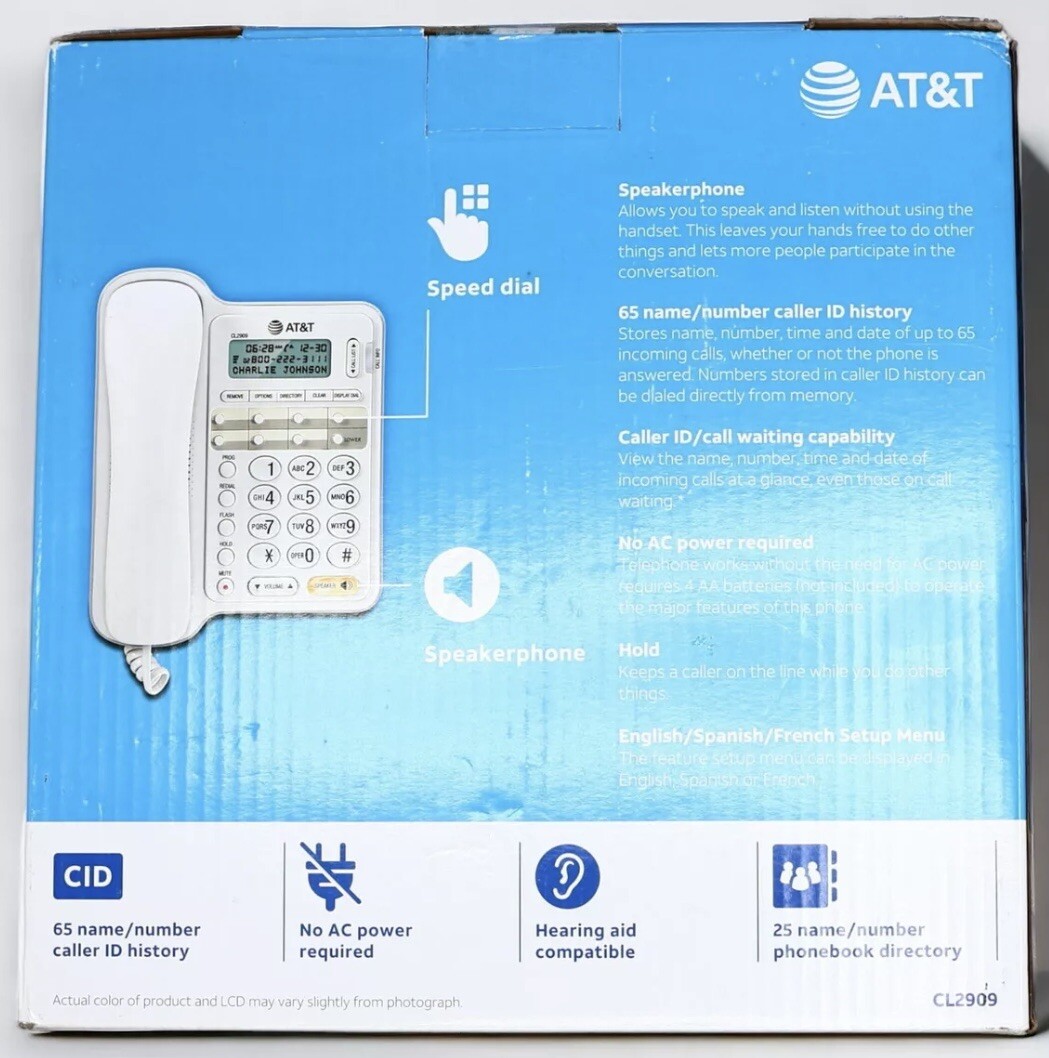 AT&T CL2909 Corded Phone with Speakerphone and Caller ID/Call Waiting ...