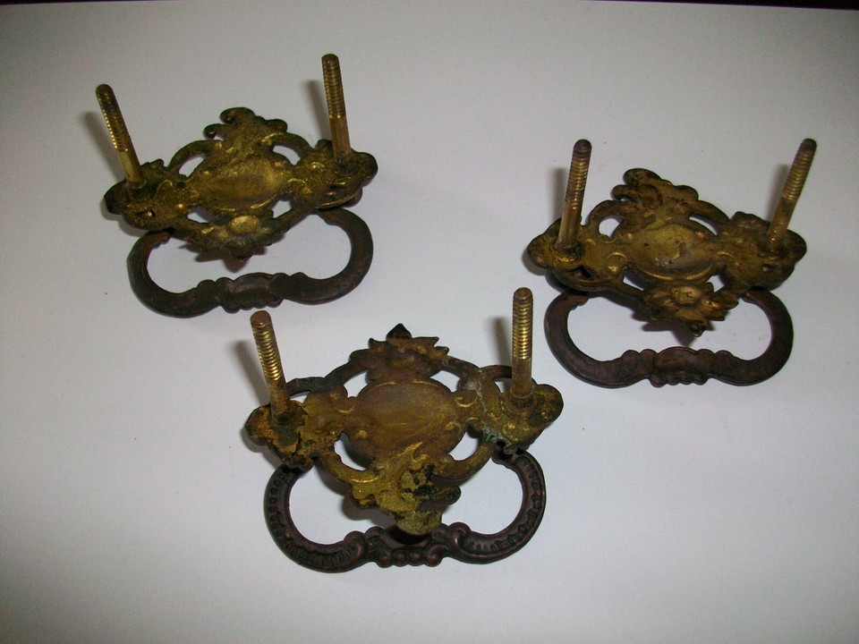 Antique Singer Treadle Sewing Machine Drawer Pull Brass Ornate set of 3 ...