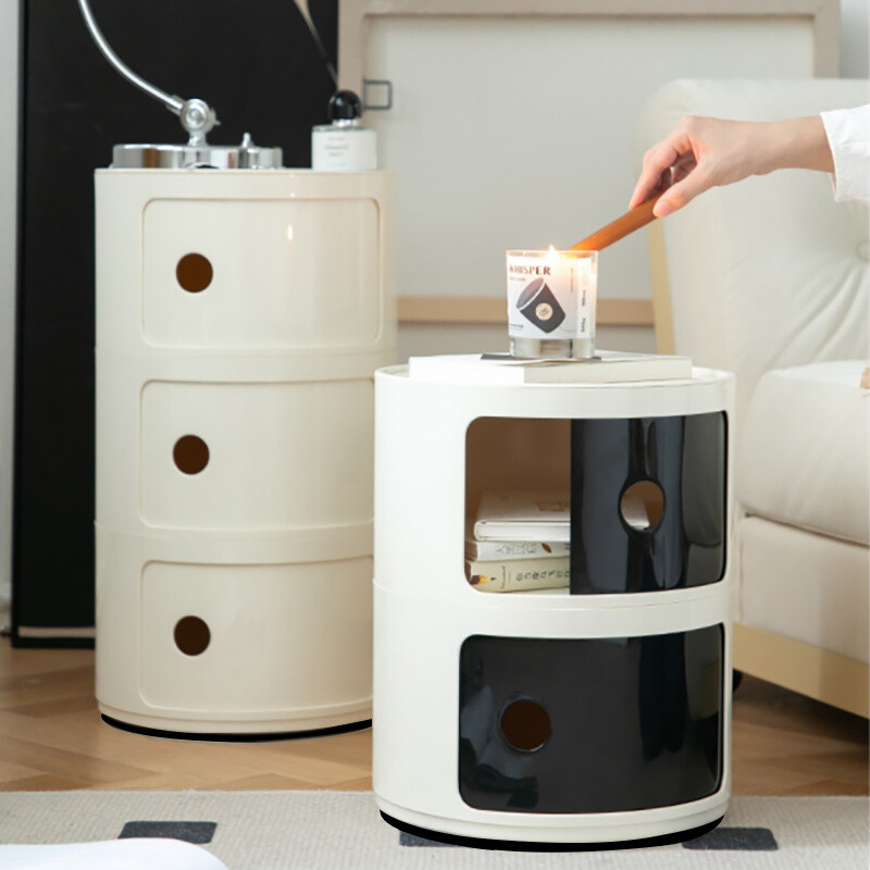 Round ABS Bedside Cabinet Cupboard Drawer Storage Unit Bathroom Bedroom ...