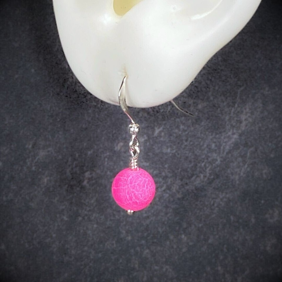 Crackled Agate Earrings - Pink - 925 Sterling Silver - Wire Wrapped ...