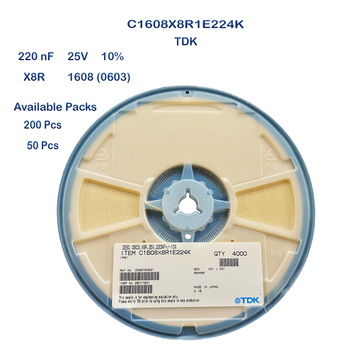 C1608X8R1E224K TDK Ceramic Capacitor SMD 0.22uF 220nF 25V X8R 1608 0603 ...