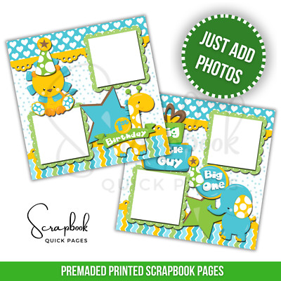 Baby Boy 1st Birthday Scrapbook Quick Pages PRINTED Premade Zoo Animals ...