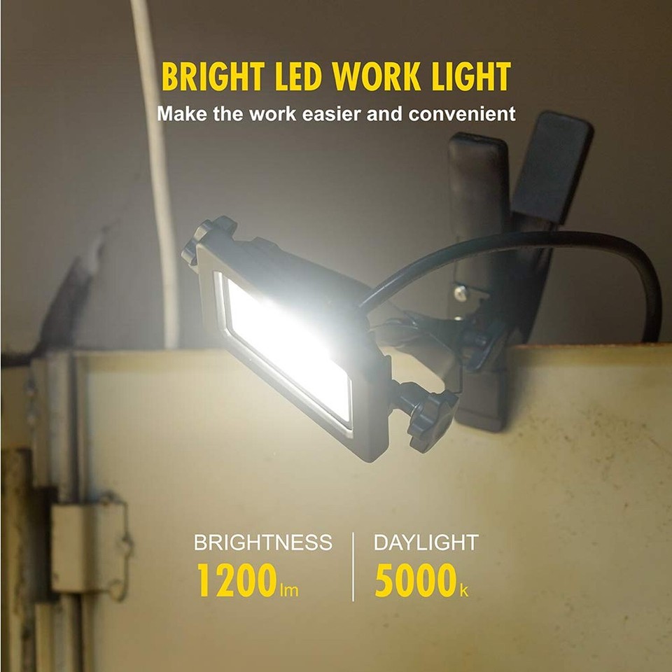 1200 Lumens Portable LED Clamp Work Light with 5ft 120V AC/60Hz Power ...
