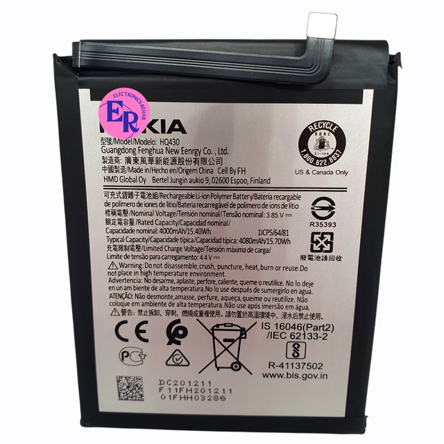 Nokia HQ430 Battery For Nokia 3.4 TA-1288 TA-1285 TA-1283 3.85V 4080mAh ...