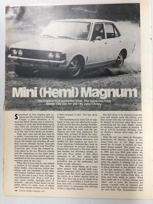 DODGEART13 Article 1971 Dodge Colt Mini (Hemi) Magnum Aug 1971 3 page ...