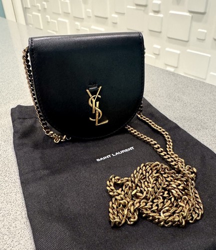 NEW YSL Saint Laurent Baby Kaia Mini Satchel BLACK Leather Chain Coin ...
