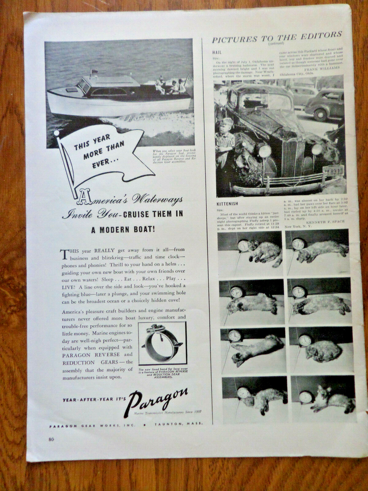 1940 Paragon Reverse Reduction Gear Ad Cruise them in a Modern Boat | eBay
