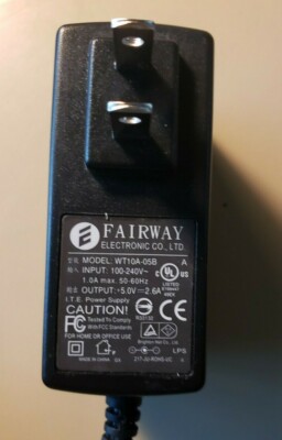 Fairway Electronic co. ltd AC Adapter Model # WT10A-05B Output: 5.0v ...