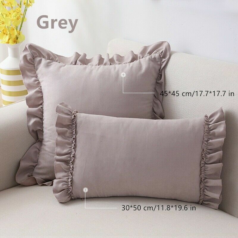 Suede Cushion Case Ruffle Frill Pillowcase Cover Lolita Princess Grey ...