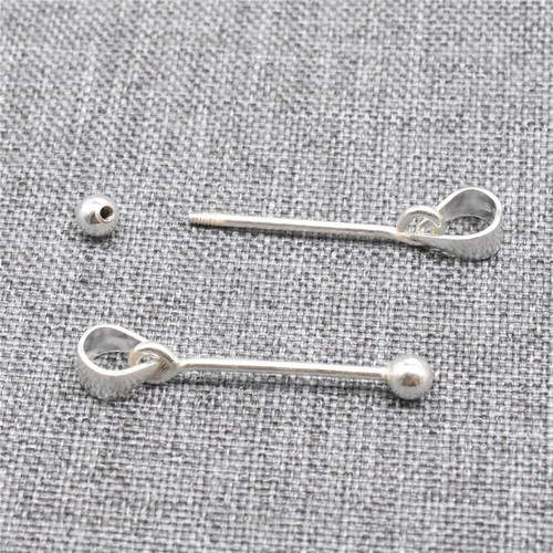 4 Sterling Silver Screw Pinch Bails w/ Bead End 925 Silver Threaded ...