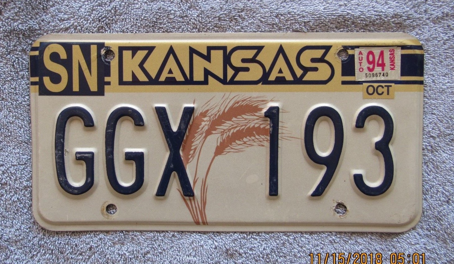 1994 Shawnee County Kansas License Plate #GGX-193 Passenger Chevy Man ...