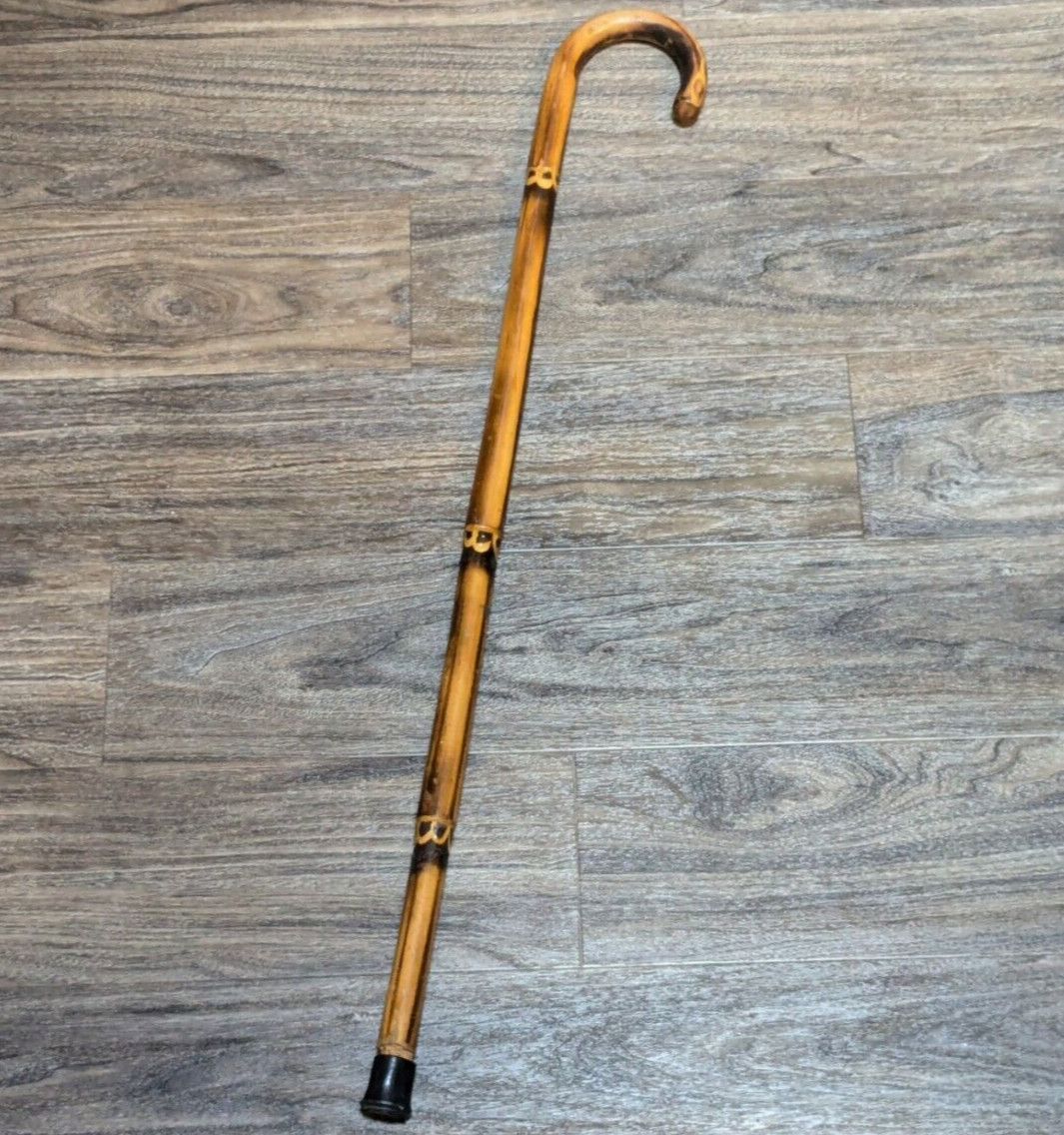 Vintage Walking Cane Crook Handle Cane With Bamboo Ca… - Gem