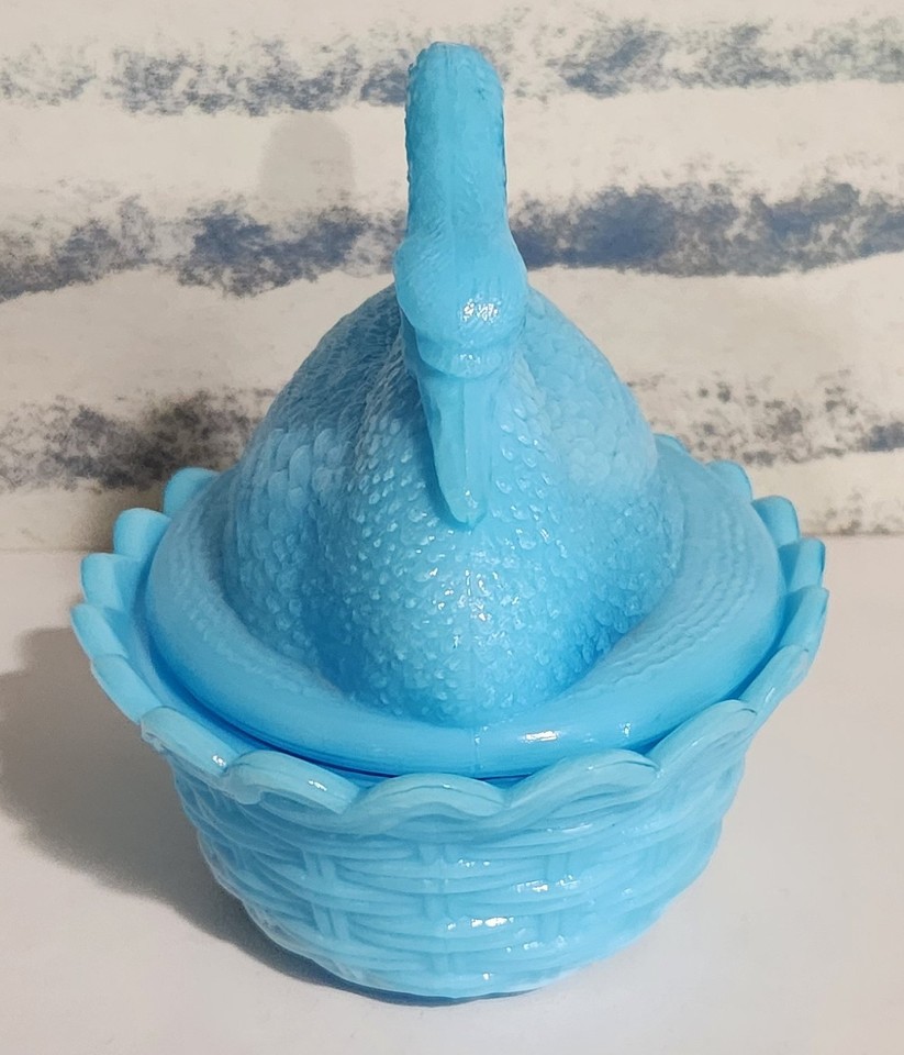Westmoreland Blue Milk Slag Glass Swan Nesting Dish 5" x 4" | eBay