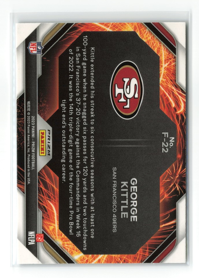 GEORGE KITTLE #F-22 2023 PANINI PRIZM 49ERS FIREWORKS NO HUDDLE DISCO ...