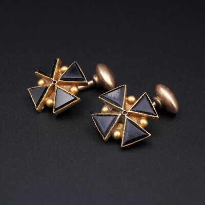 Vintage 10k 14k Yellow Gold Maltese Cross Geometric Triangle Cufflinks ...