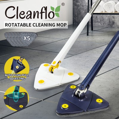 Cleanflo Spin Cleaning Mop Wet Dry 360° Rotatable Triangle Lazy ...
