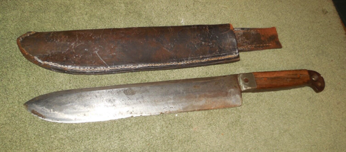 PHILIPPINES BOLO HAND FORGED HEAVY STEEL BLADE KNIFE & LEATHER SHEATH ...