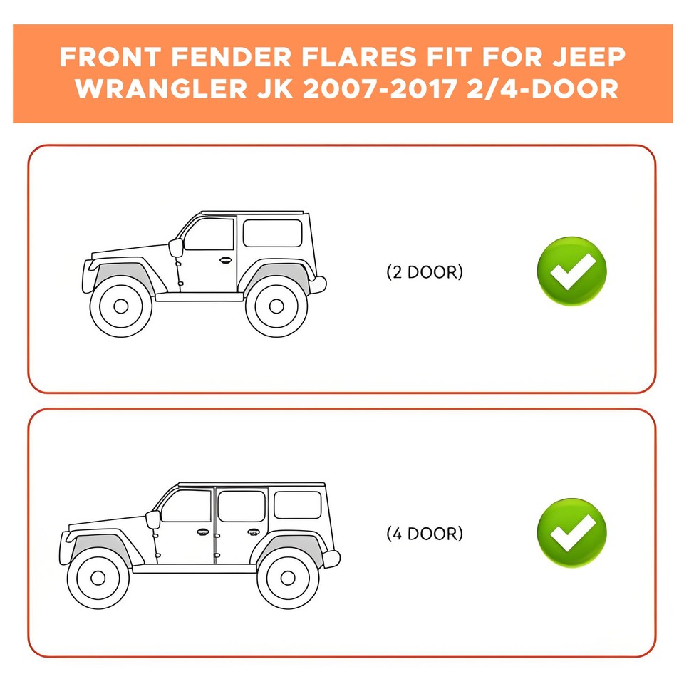 Front Fender Flares W/ Lights & Inner Well Fits 2007-2016 2017 Jeep ...