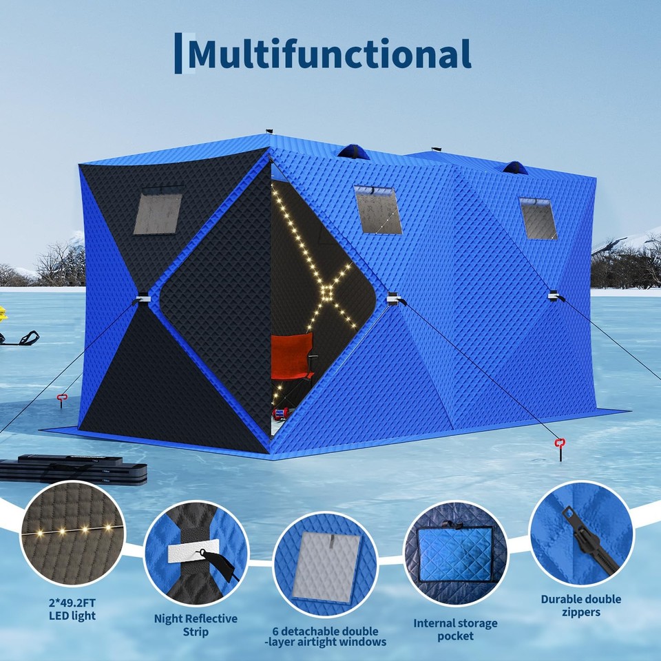 Ice Fishing Shelter 49Ft LED Lights Windproof Hub Tent 1-8 Person ...