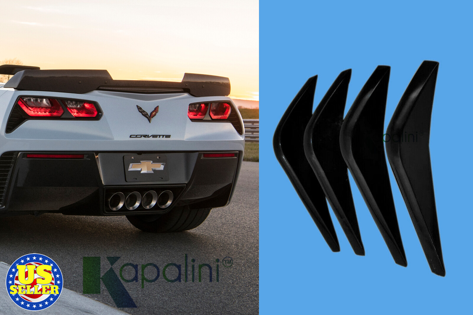2014 - 2019 Corvette C7 Rear Bumper Air Diffuser Fin Set w/hrdw ( Set ...