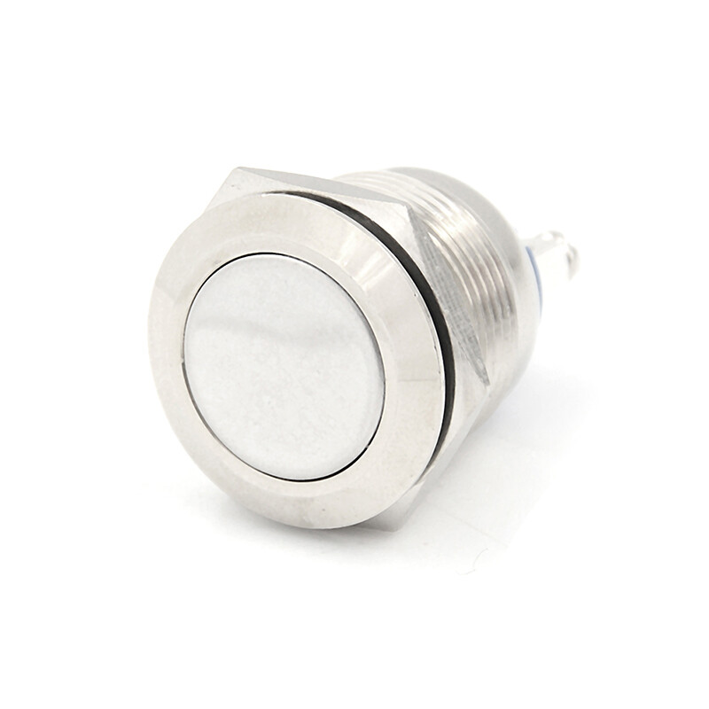 1PC 19mm waterproof silver momentary metal push button switch flat top ...