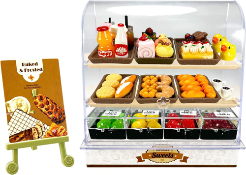 86 Pieces Miniature Bakery Case Cake Stand Display Cabinet with Food ...