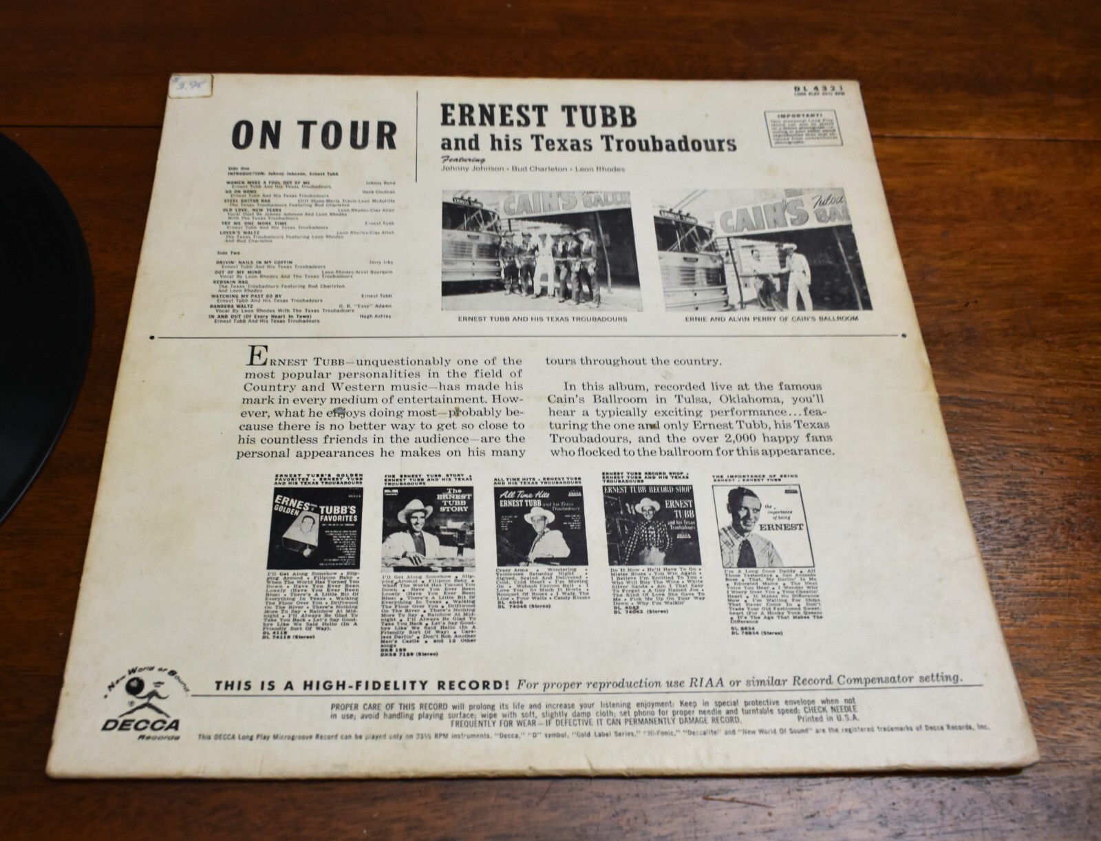 Earnst Tubb & Texas Troubadours On Tour Cains Ballroom Tulsa, Oklahoma ...