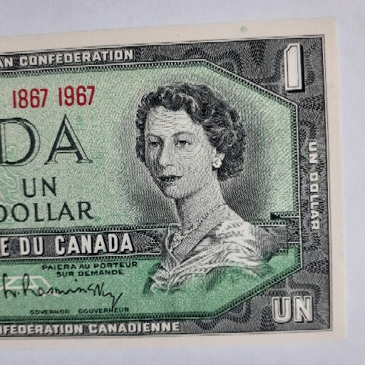 1867-1967 CANADA $1 ONE DOLLAR BANKNOTE Commemorative Centennial Year ...