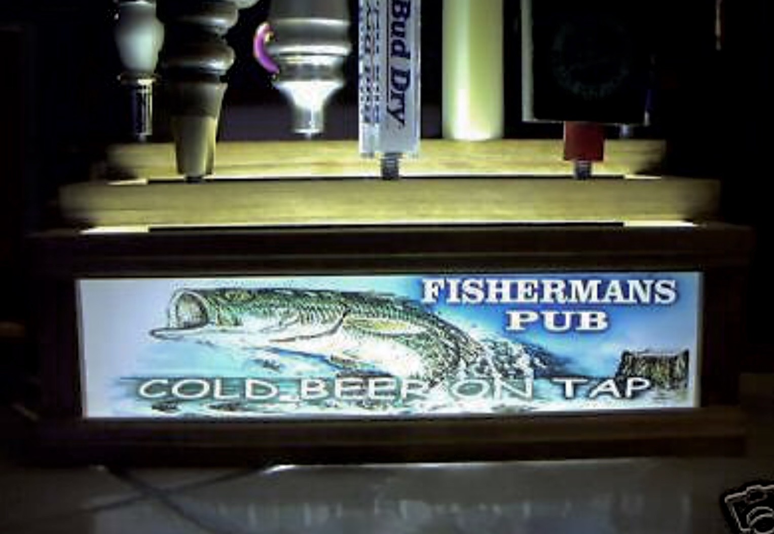 FISHERMANS PUB 7 beer tap handle display led lighted BASS FISH BAR SIGN ...