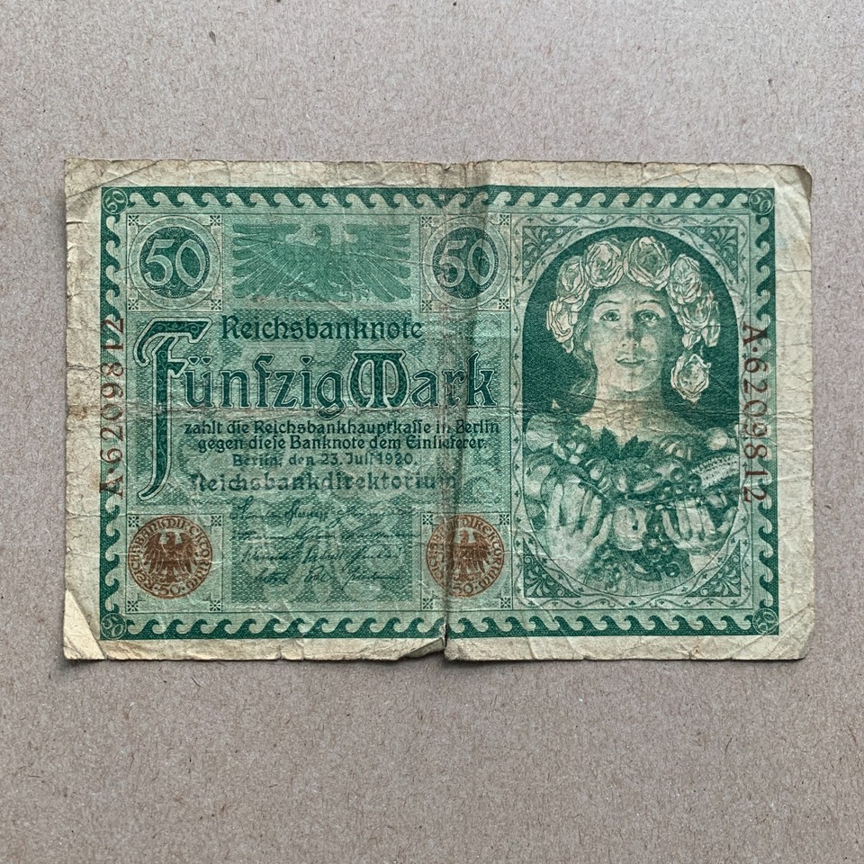 German 50 Mark Banknote Germany 1920 Post WWI Currency Berlin WW1 Paper ...