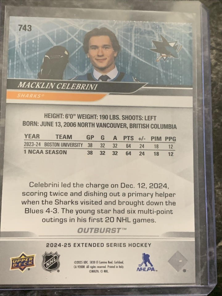 macklin celebrini 2024/25 upper Deck Hockey extended 1st round draft ...