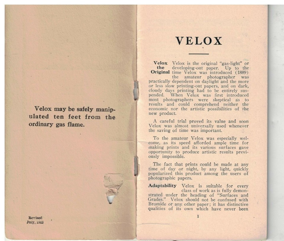 Vintage 1913 Booklet The Velox Book photo developing paper Kodak | eBay