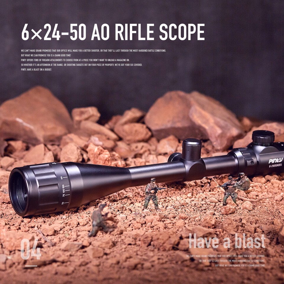 Pinty 6-24X50 Rifle Scope Adjustable Objectives Illuminated Rangefinder ...
