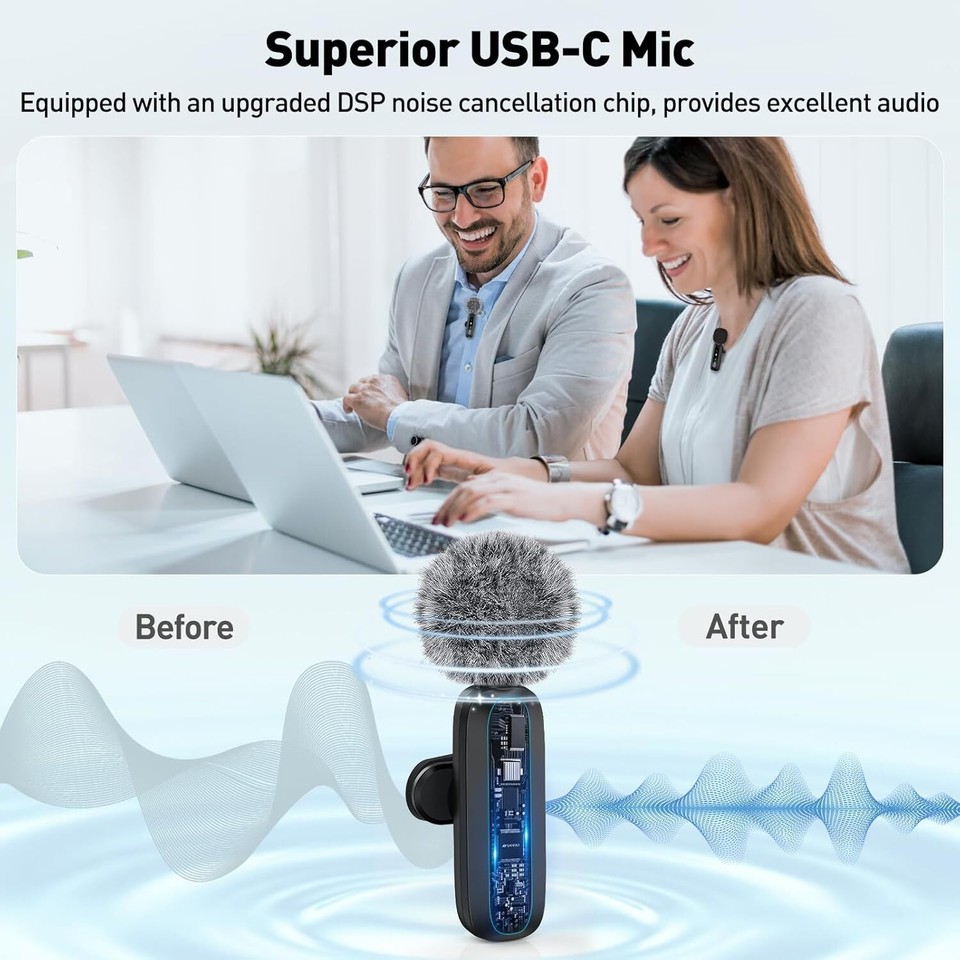 Wireless Microphone Mini Mic for iPhone/Android Phone, LED Display ...