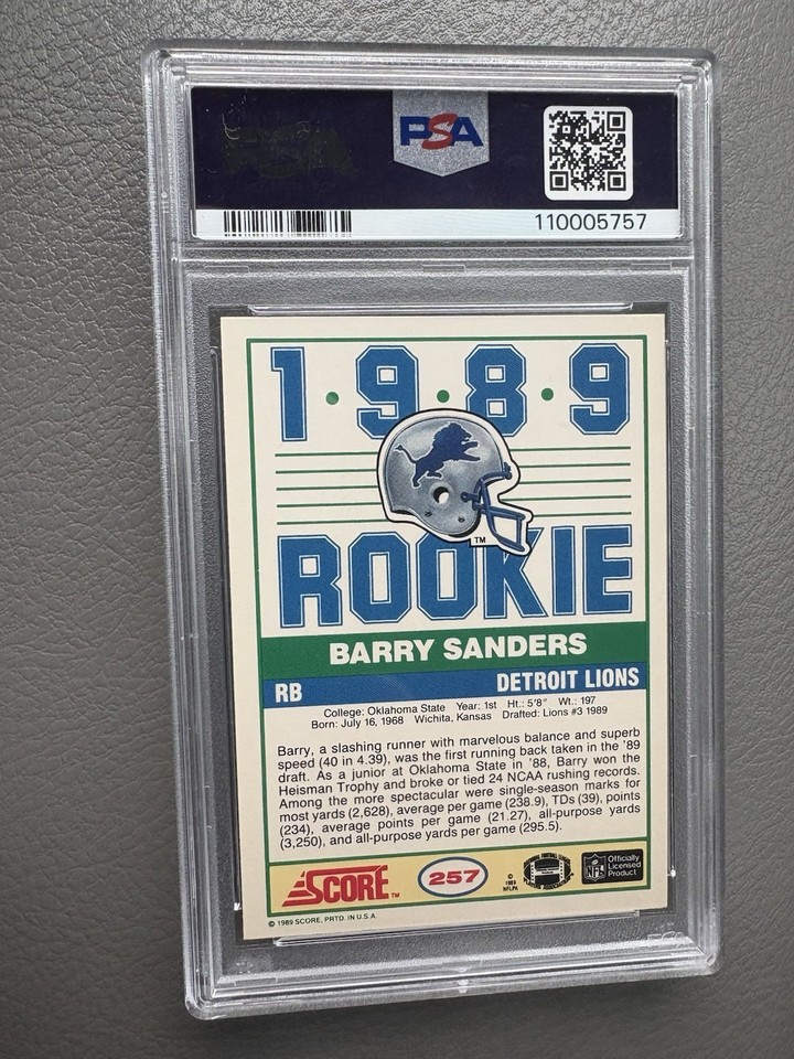 1989 Score - Barry Sanders #257 Rookie Card (RC) PSA 9 Detroit Lions ...
