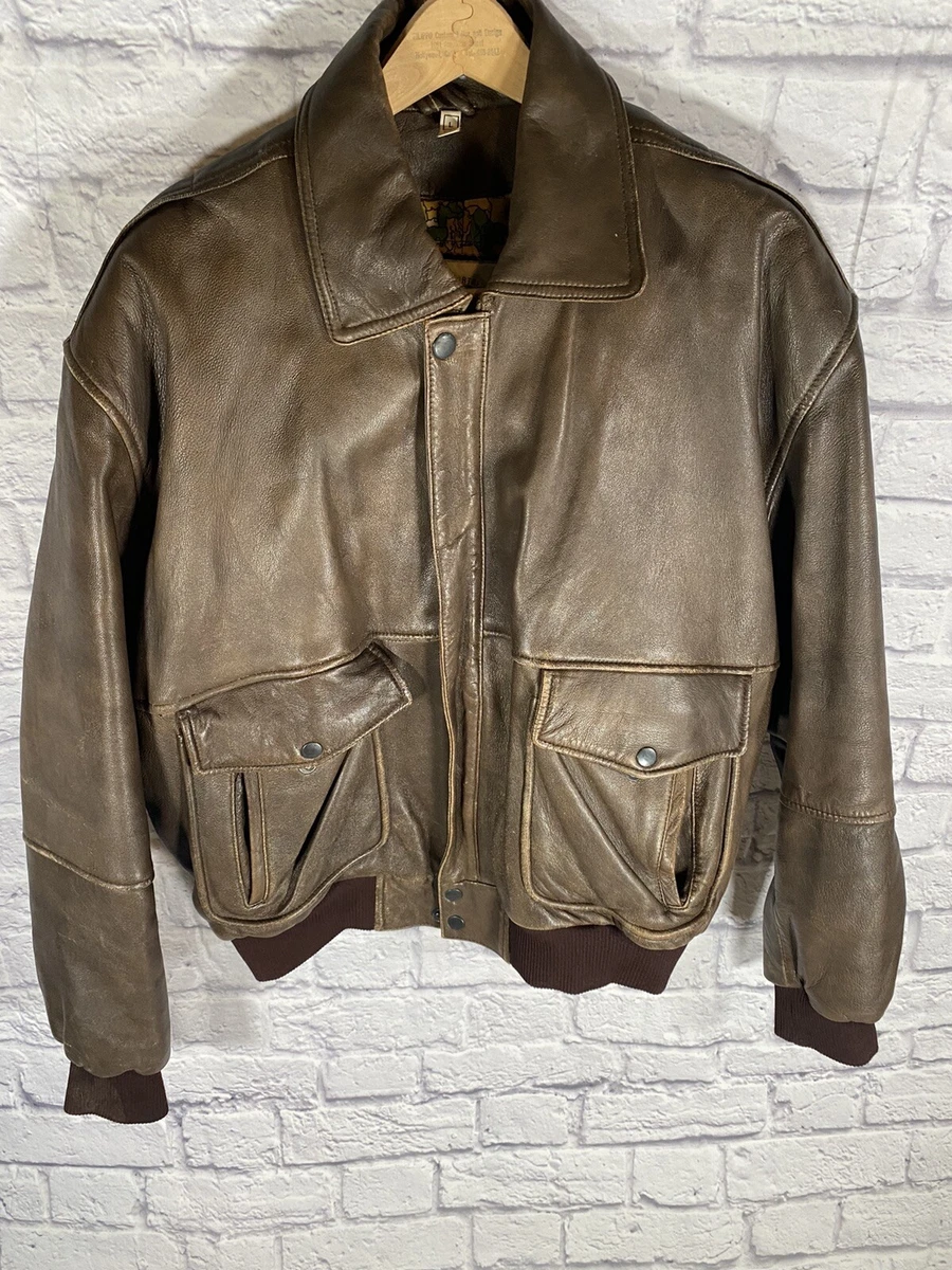 Nautica Soft Dark Brown Leather Flight Bomber Jacket XL