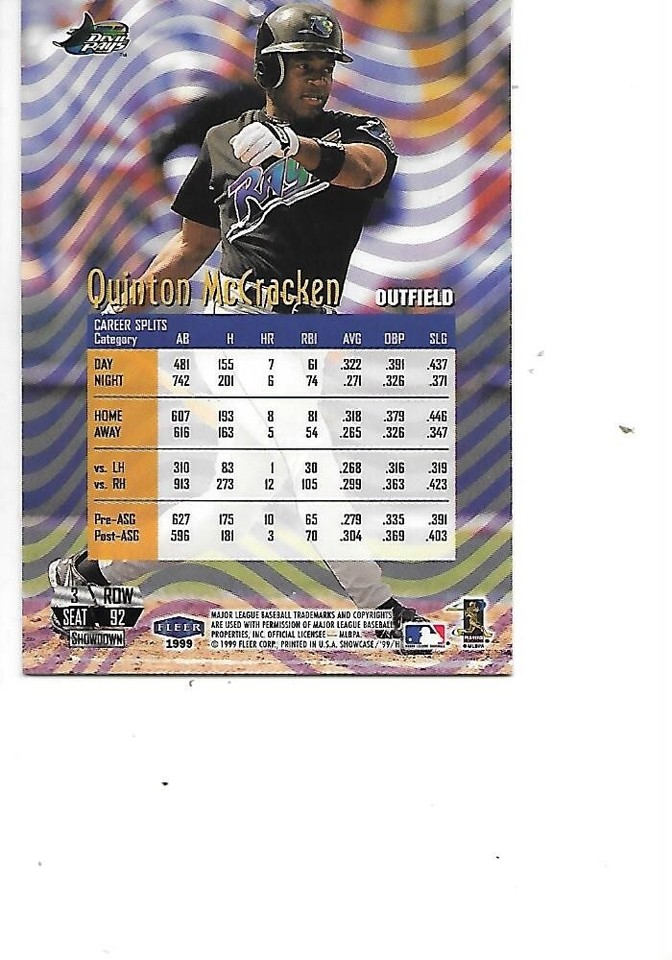 Quinton McCracken 1999 Flair Showcase Power 3rd Row Seat 92 MLB Card ...