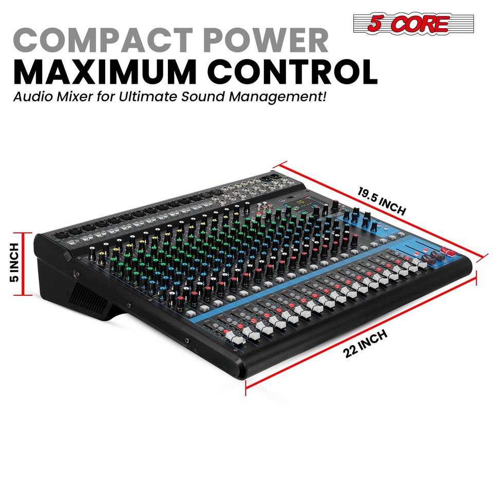 5Core Audio Mixer 20 Channel DJ Soundboard USB Interface Bluetooth XLR ...