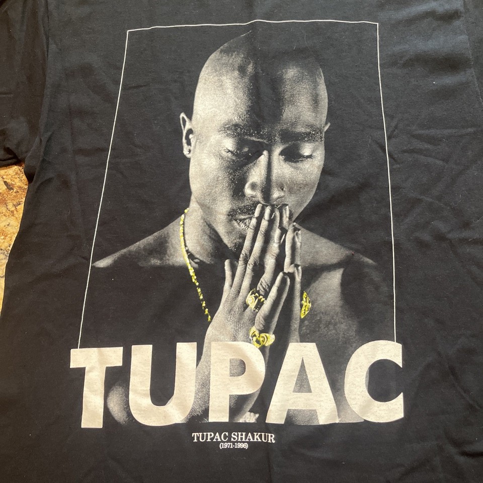 Tupac Shakur Black Shirt 1971-1996 Front & Back Graphics Praying Hands ...