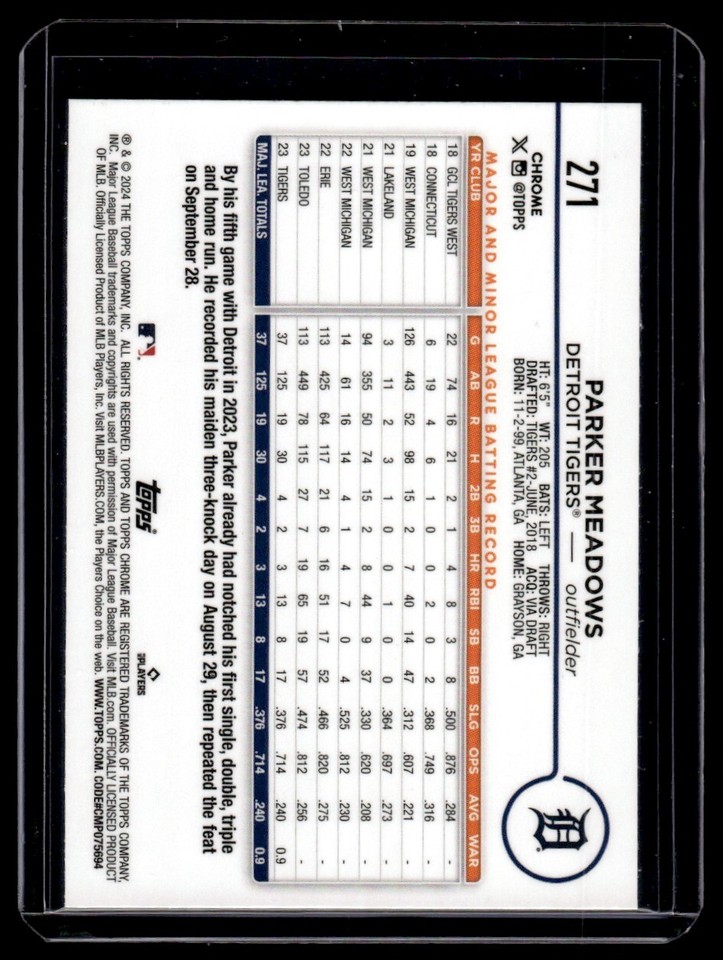 2023 Topps Chrome Parker Meadows RC Detroit Tigers #271 | eBay