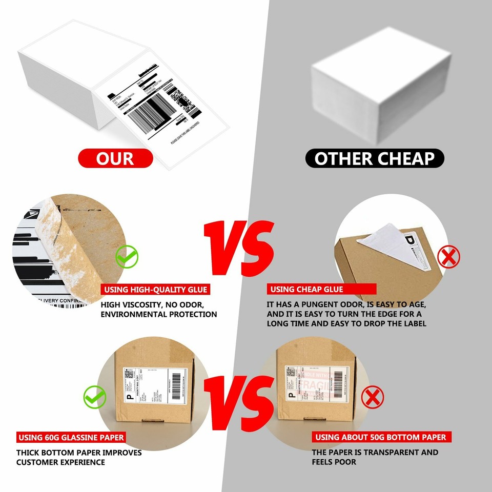 500 4"x6"Fanfold Direct Thermal Shipping Labels for Zebra BEEPRT Rollo ...