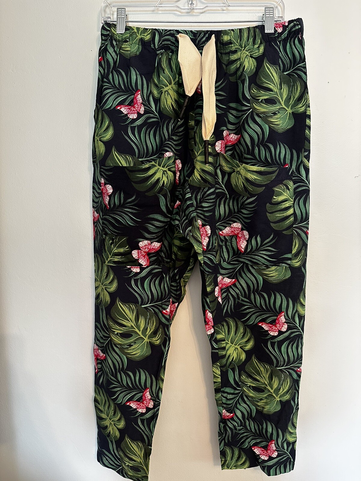 Free People X Sandrine Rose Bush Pants Navy Blue Palm Trees Tie Waist ...