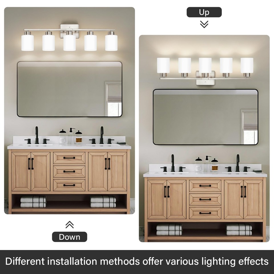 Brushed Nickel Bathroom Light Fixtures, 5-Light Modern Vanity Light ...