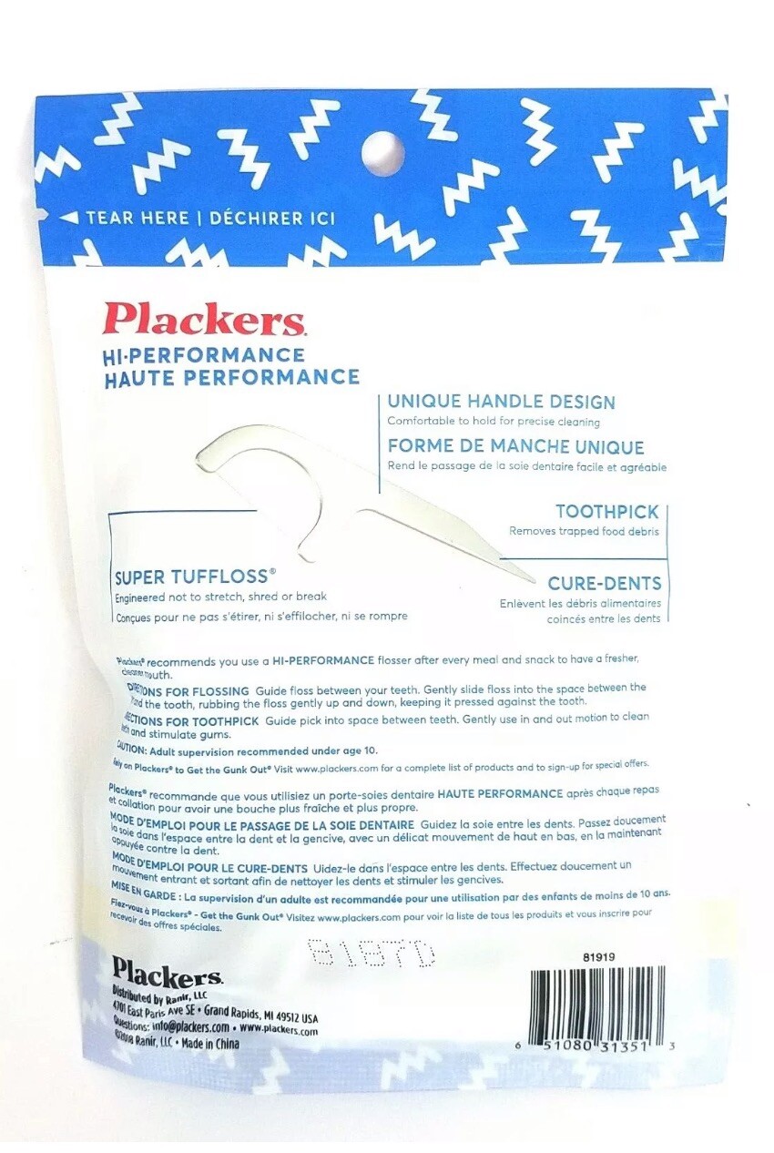 Plackers Dental Flossers Hi Performance Unflavored 180 Count Floss ...
