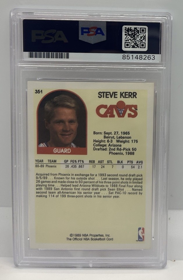 Steve Kerr Signed 1989 NBA Hoops RC Card #351 NBA Warriors Slabbed Auto ...