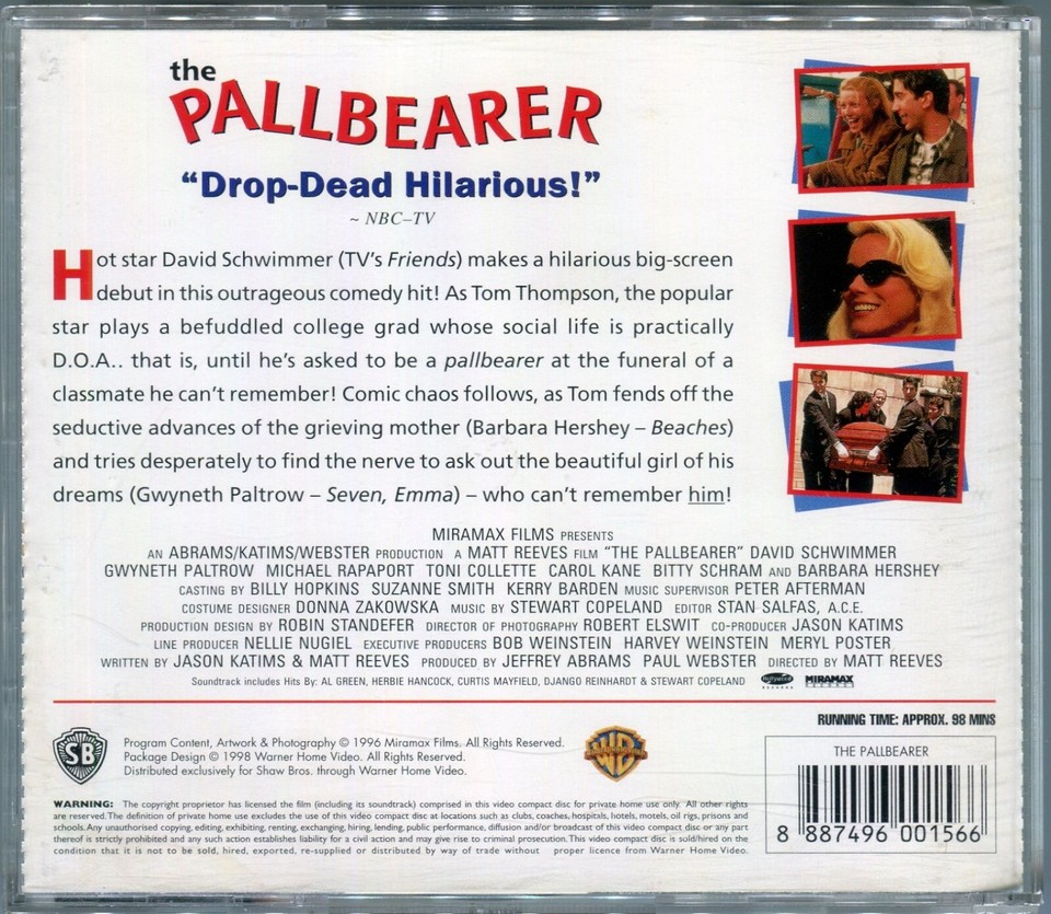 1996 The Pallbearer David Schwimmer Gwyneth Paltrow Original Video CD ...