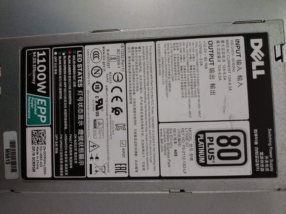 Dell 1100W Server Power Supply DP/N 0CMPGM CMPGM 80 Plus Platinum | eBay