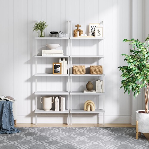Theo 5-Shelf Modern Bookcase, Open Wall Mount Ladder Bookshelf with ...