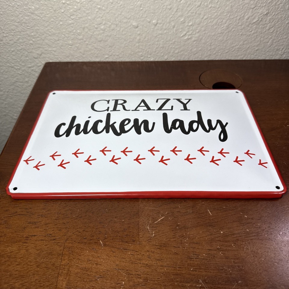 Crazy Chicken Lady Sign Enamel Tin Red White Black Bubble Shape Funny ...