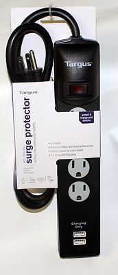 Targus 4 Plug + 2 USB Device Charging Ports Surge Protector 3ft Long ...